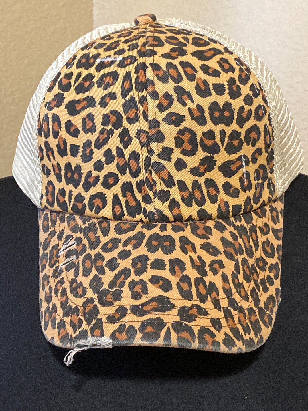 Leopard Print Hat, Ponytail Hat, Zig Zap Back, Womens Distressed ...