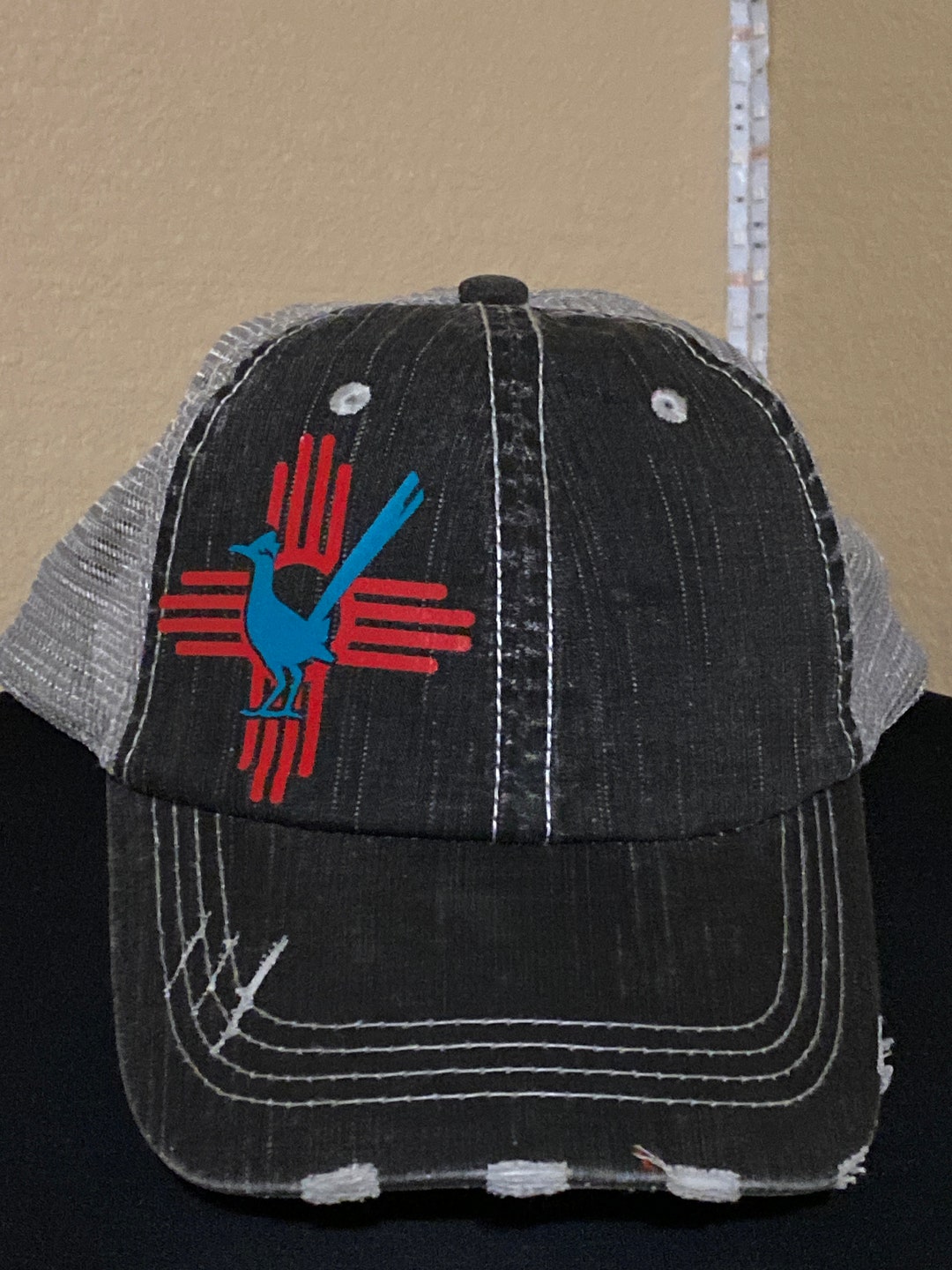 Zia Symbol With Roadrunner Hat, New Mexico Hat, Women’s Distressed ...