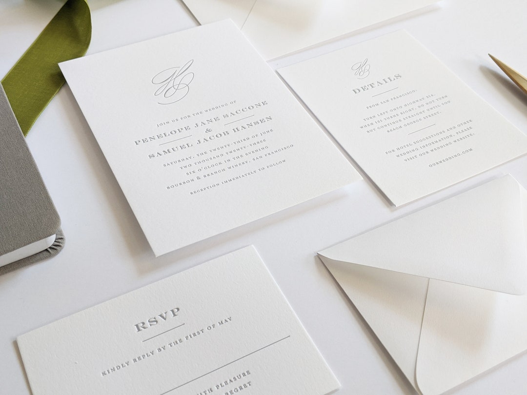 Letterpress Wedding Invitation, Classic Preppy Letterpress ...