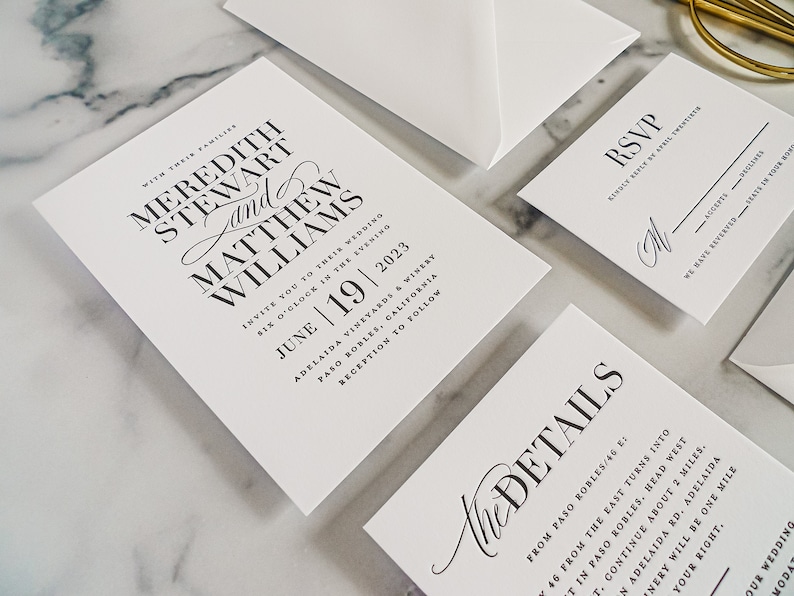 Letterpress Wedding Invitation, Classic Bold Letterpress High End Black ...