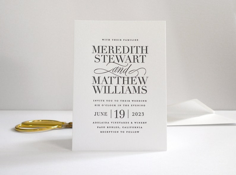 Letterpress Wedding Invitation Classic Bold Letterpress High | Etsy