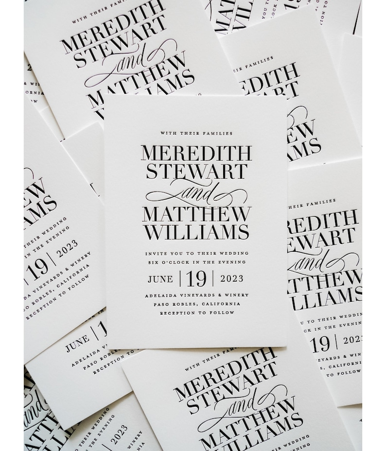 Letterpress Wedding Invitation, Classic Bold Letterpress High End Black ...