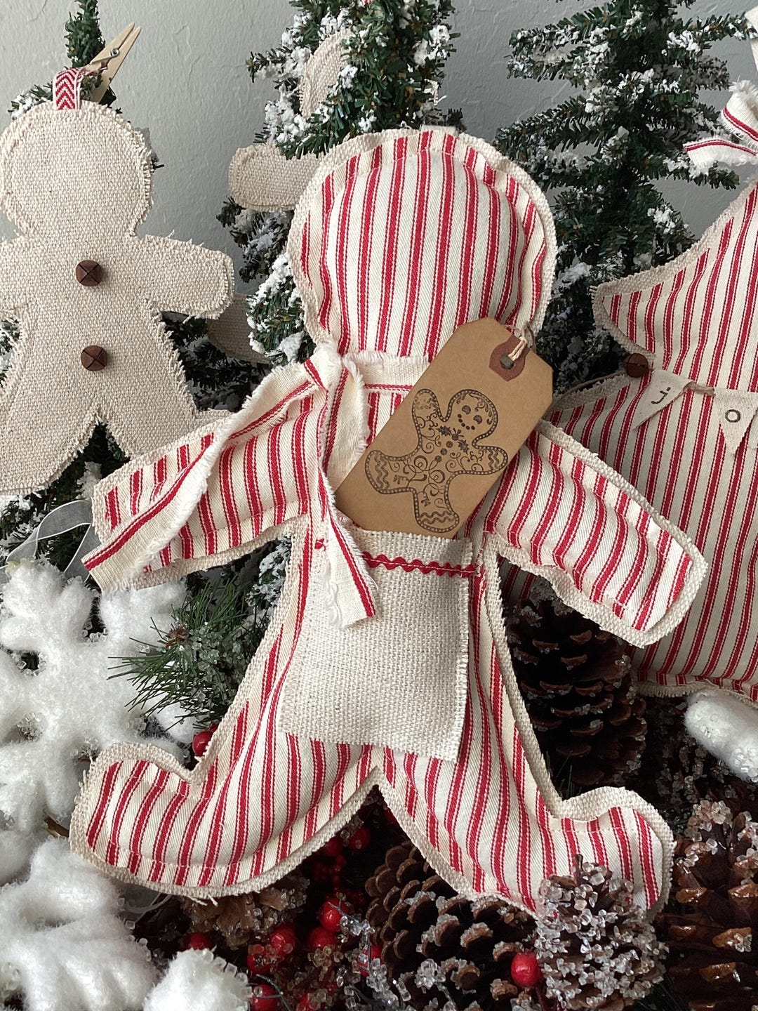 Red Ticking Gingerbread Man Farmhouse Christmas Decor - Etsy