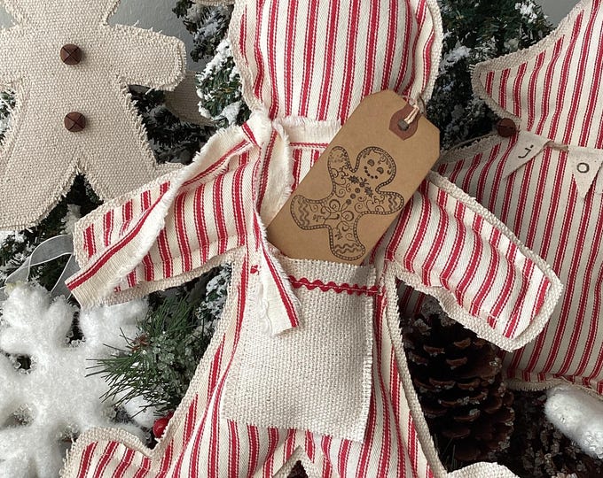 Red Ticking Gingerbread Man Farmhouse Christmas Decor - Etsy