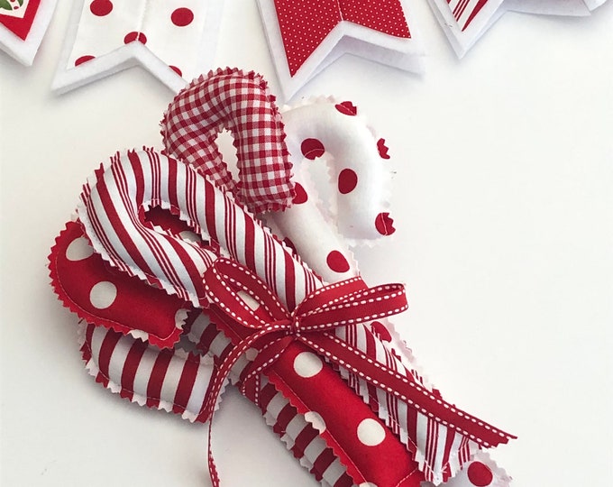 Fabric Candy Canes Ornament/ Set of 5 Candy Canes/ Stuffed Candy Canes ...
