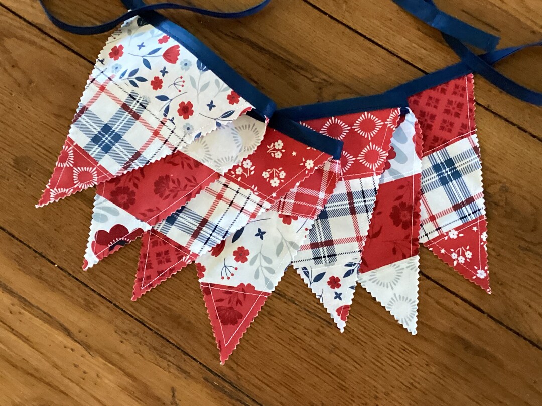 Fourth Of July Banner Bunting Patriotic Garland Americana Decor Red