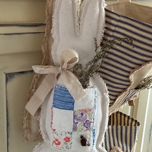 Handmade Antique Quilt Bunny, Primitive Farmhouse Bunny, Grain Sack ...