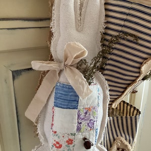 Handmade Antique Quilt Bunny, Primitive Farmhouse Bunny, Grain Sack ...