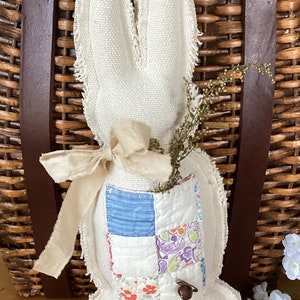 Handmade Antique Quilt Bunny, Primitive Farmhouse Bunny, Grain Sack ...