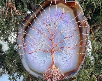 Agate Suncatcher Tree of Life Natural Décor Grey Tan Agate Slice With ...
