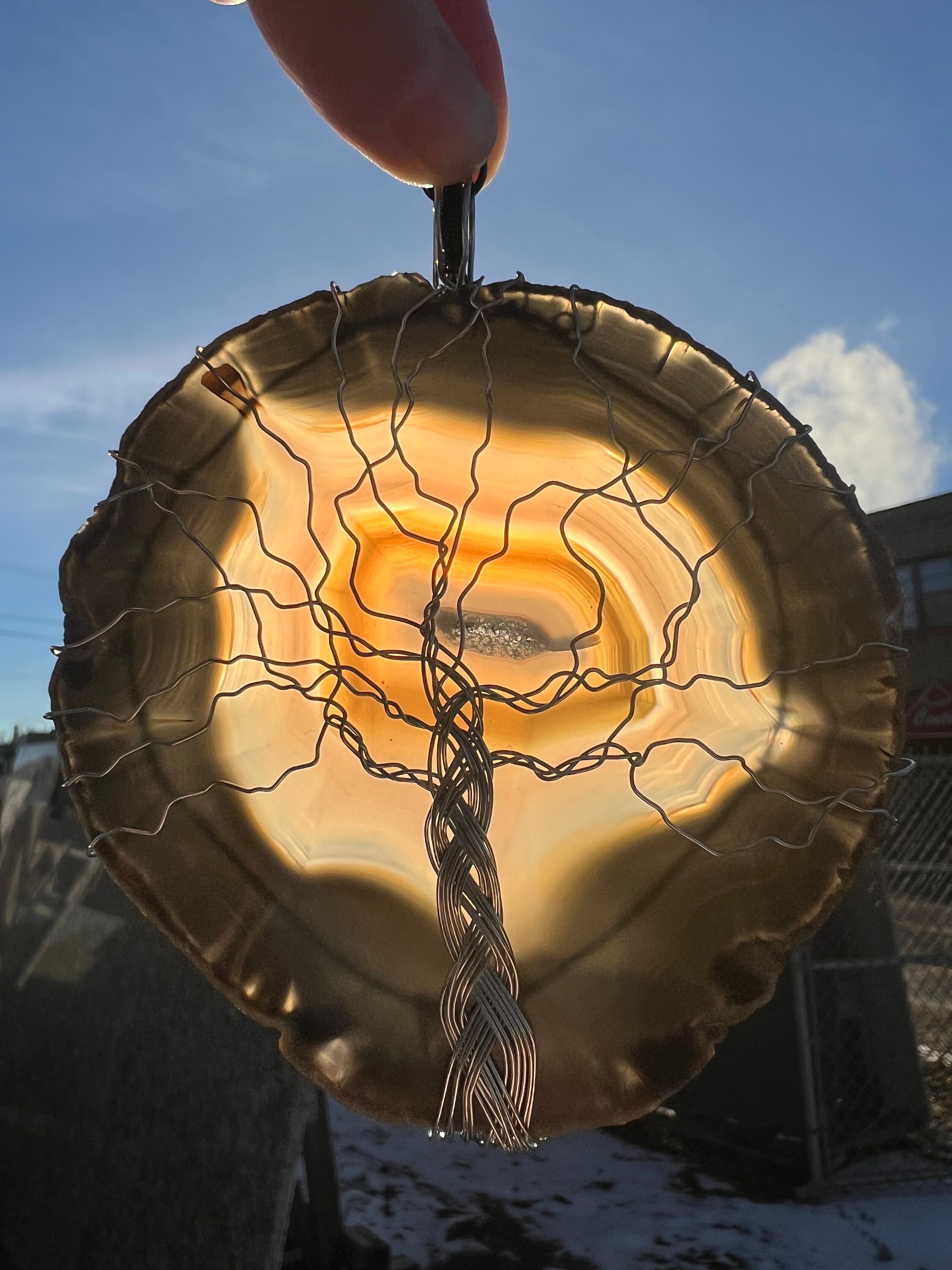 Agate Suncatcher Tree of Life Natural Décor Grey Tan Agate - Etsy