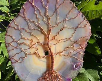 Agate Suncatcher Tree of Life Natural Décor Grey Tan Agate Slice With ...