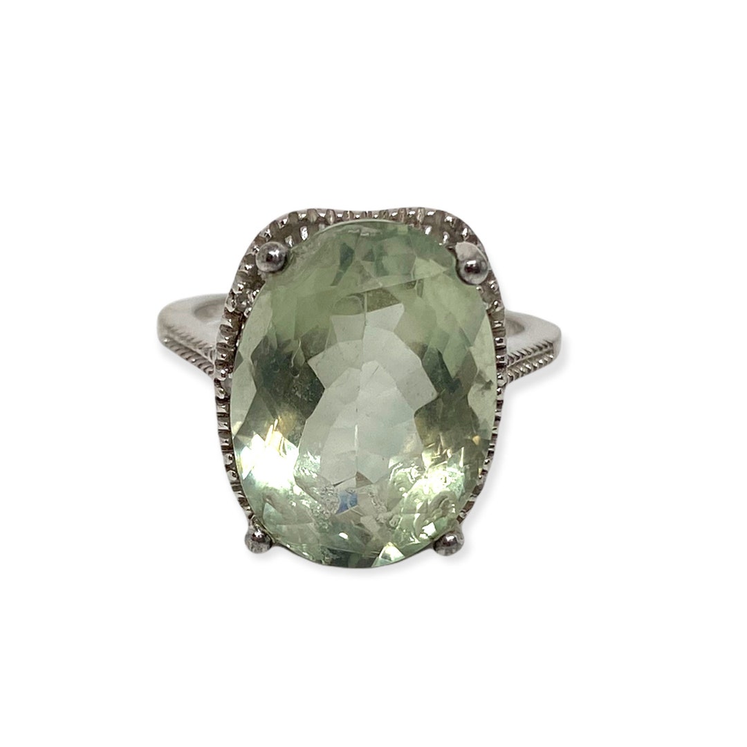 Sterling Silver Designer Prasiolite & Diamond Crown Oval-cut Ring - Etsy