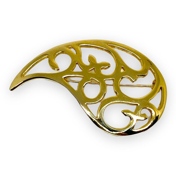 Rare Vintage Givenchy Paisley Gold Tone Brooch Pin Gem
