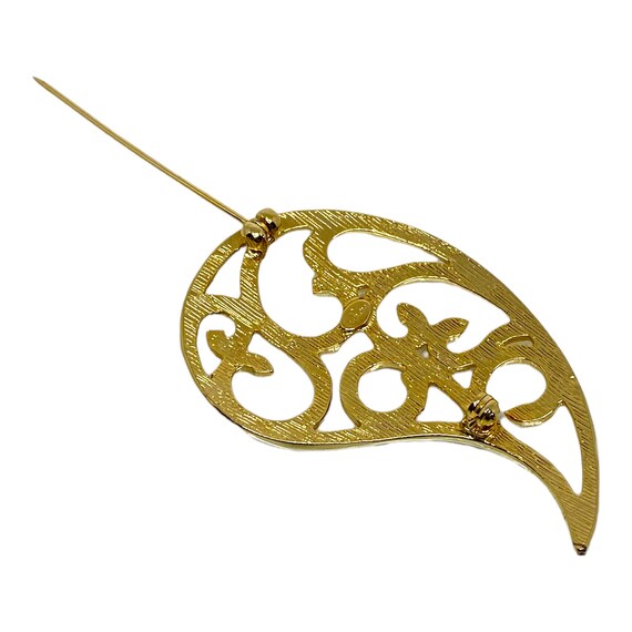 Rare Vintage Givenchy Paisley Gold Tone Brooch Pin Gem