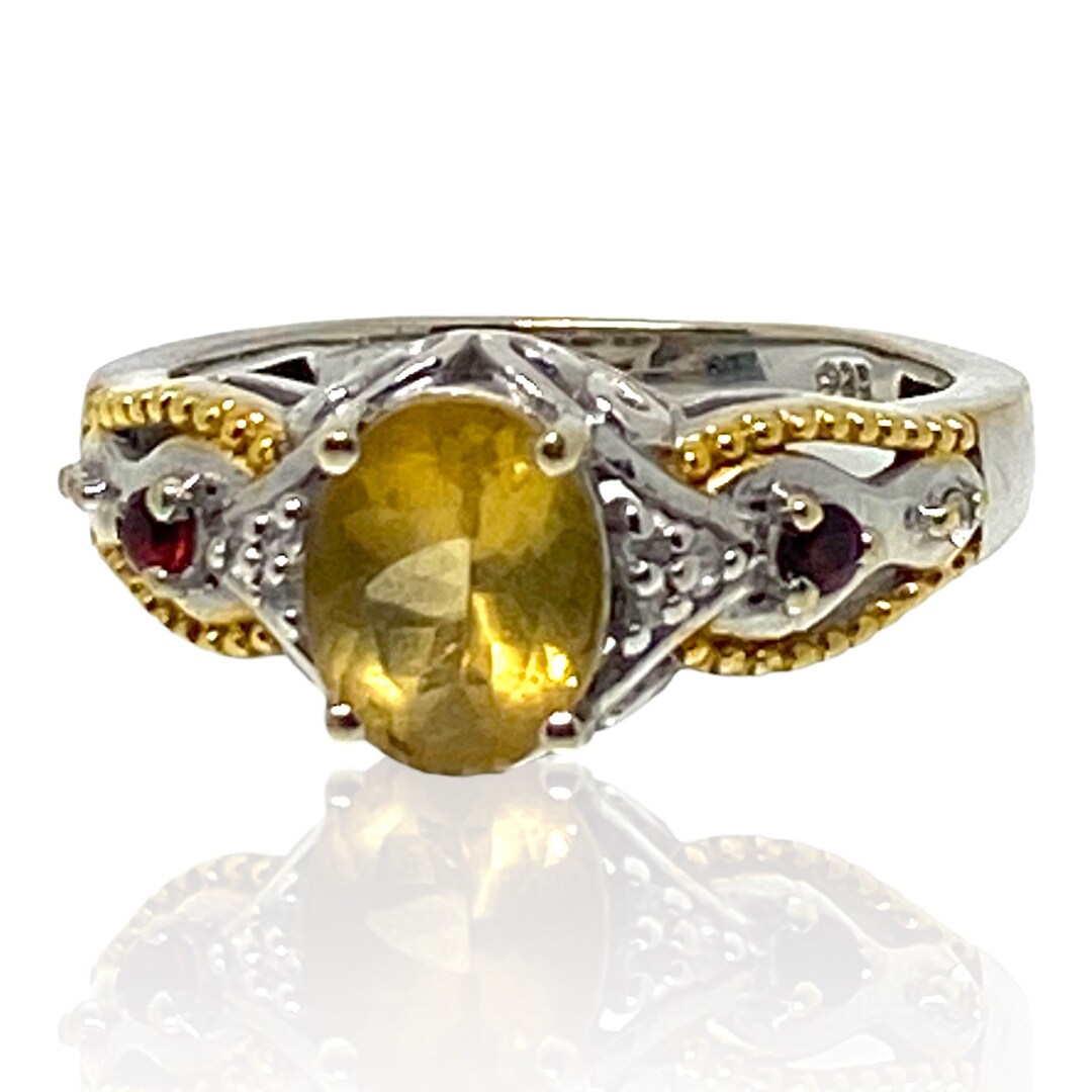 STS Sterling Silver Faux Citrine and Garnet Ring - Etsy
