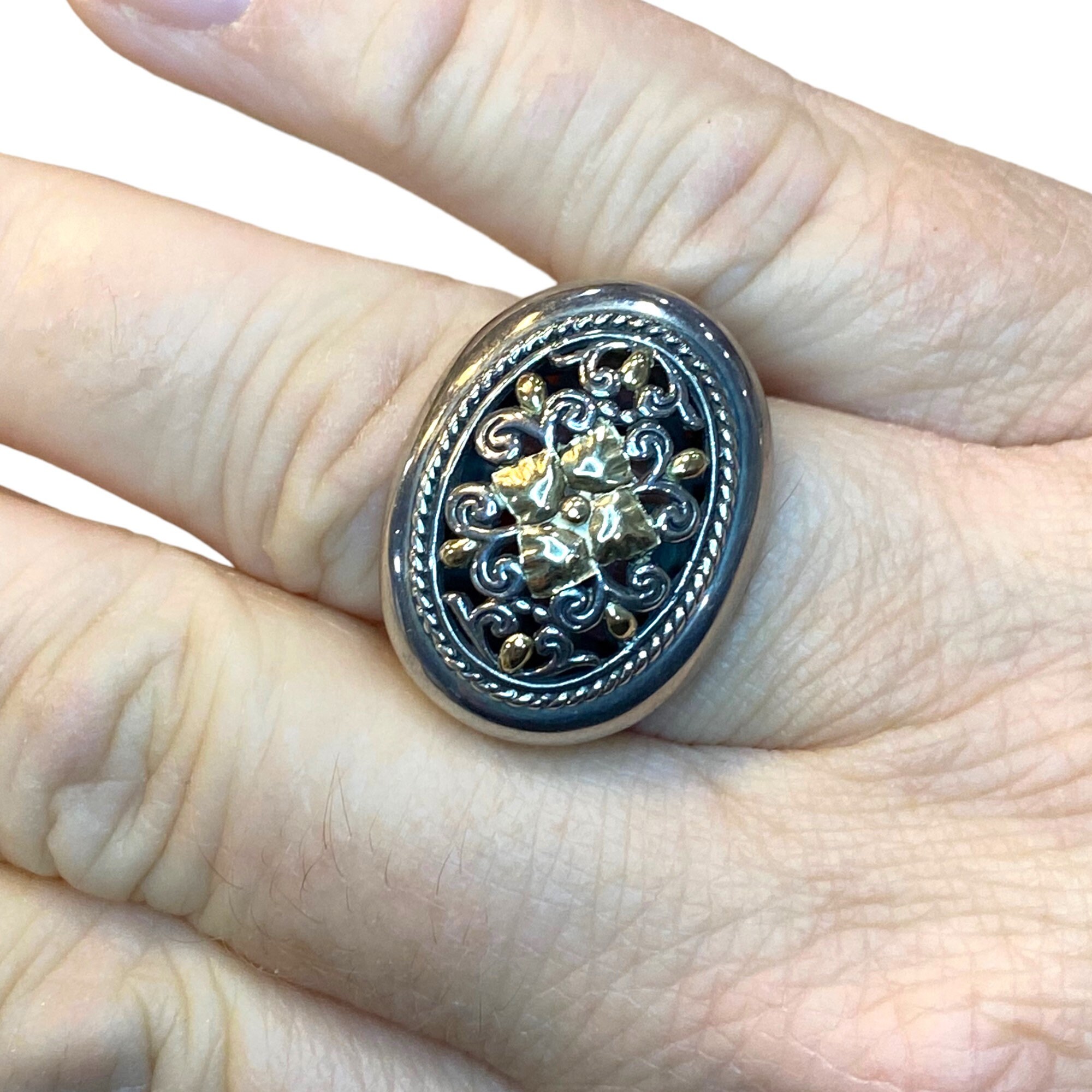 Belk & Co Sterling Silver and 14k Oval Statement Ring - Etsy