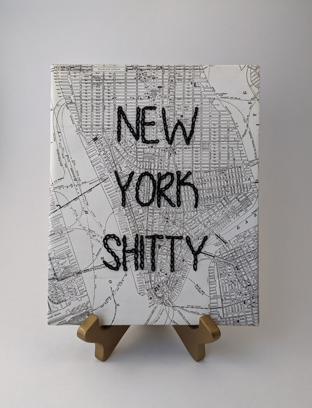 Bestickte Wandkunst, "New York Shi**y" - Etsy.de