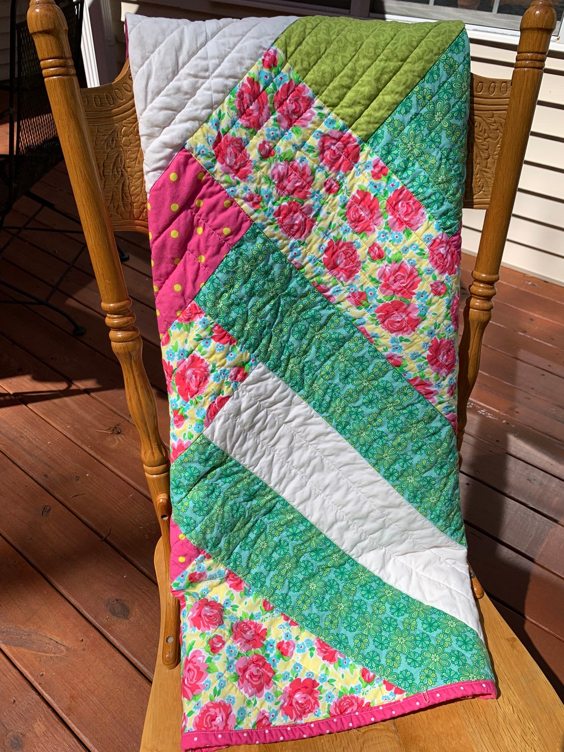 Bright Spring Quilt in Yellow Pink and Green Fun Maypole - Etsy