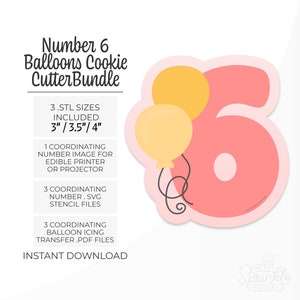 Number 6 Balloons STL Cookie Cutter AND Bonus Stencils, Eddie Outlines ...