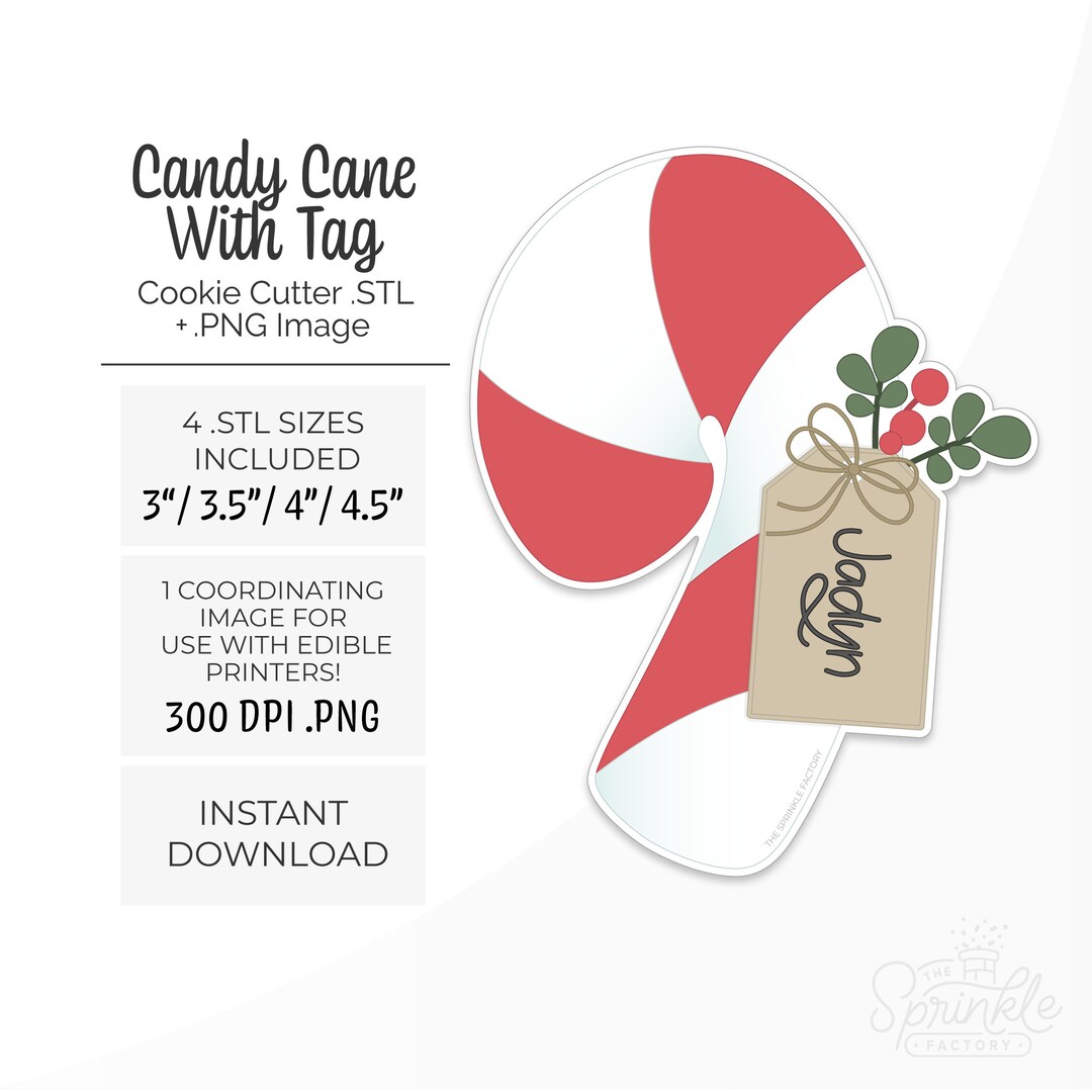 Candy Cane With Tag Cookie Cutter .STL File With Eddie .PNG - Etsy