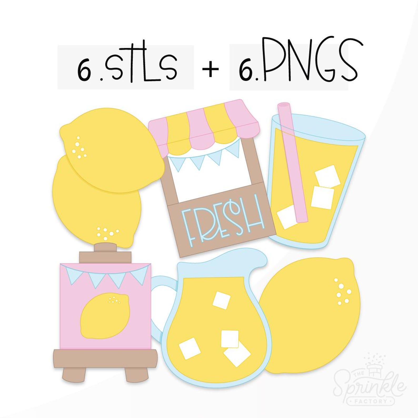 Lemonade Stand Cookie Class Cutters 6 .STL Files + 6 .PNG Eddie Images ...
