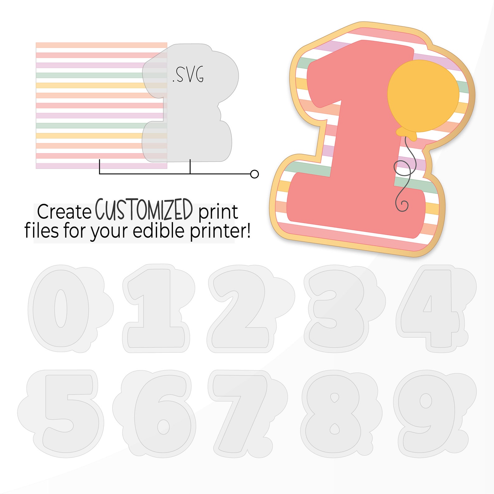 Number 2 Balloons STL Cookie Cutter AND Bonus Stencils, Eddie Outlines ...