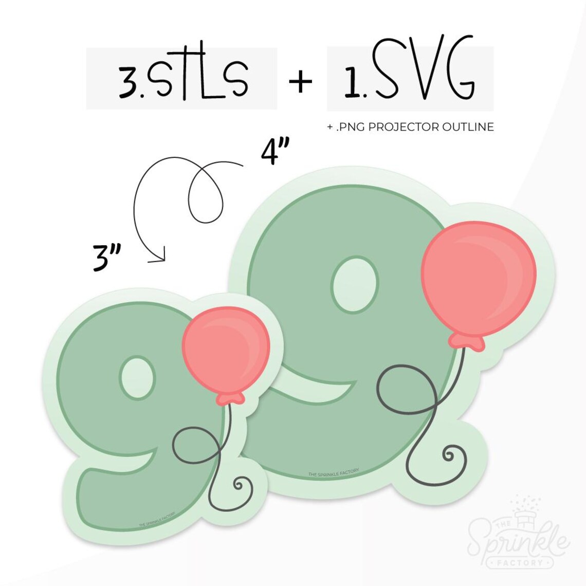 Number 9 Balloons STL Cookie Cutter AND Bonus Stencils, Eddie Outlines ...