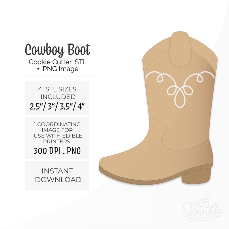 Cowboy Boot Cookie Cutter .STL File With Eddie .PNG Image - Etsy