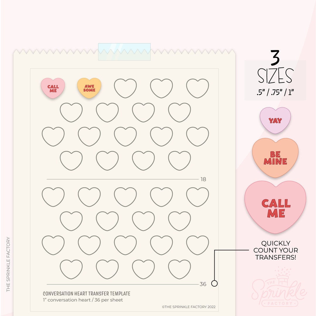 Conversation Heart Icing Transfer Sheet Printable .PDF - Etsy