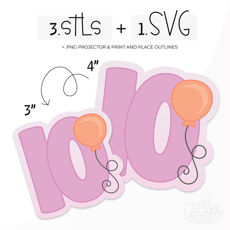Number 10 Balloons STL Cookie Cutter AND .SVG Eddie Outlines ...