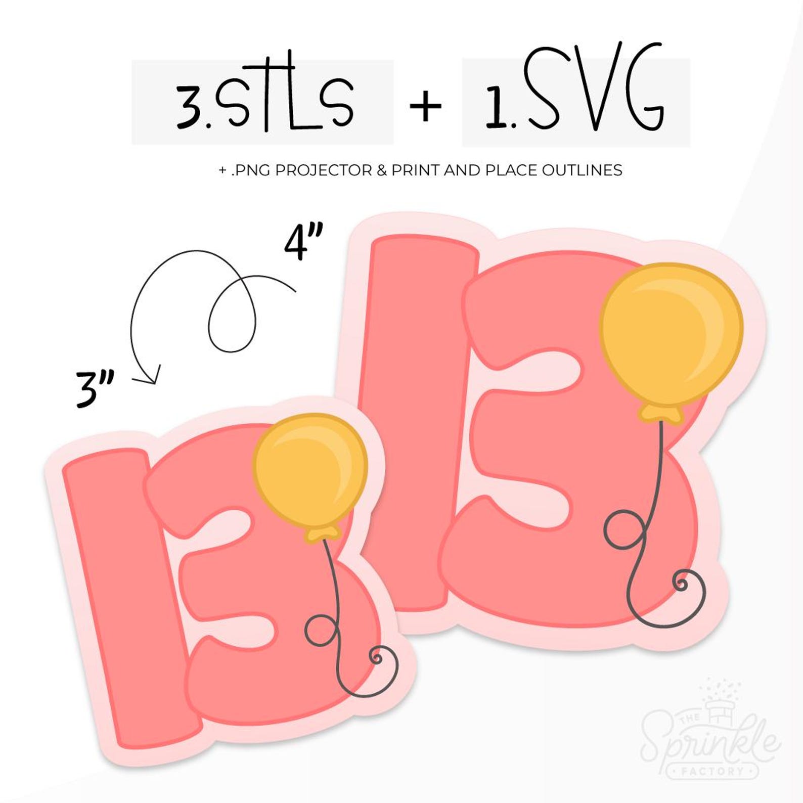 Number 13 Balloons STL Cookie Cutter AND .SVG Eddie Outlines ...