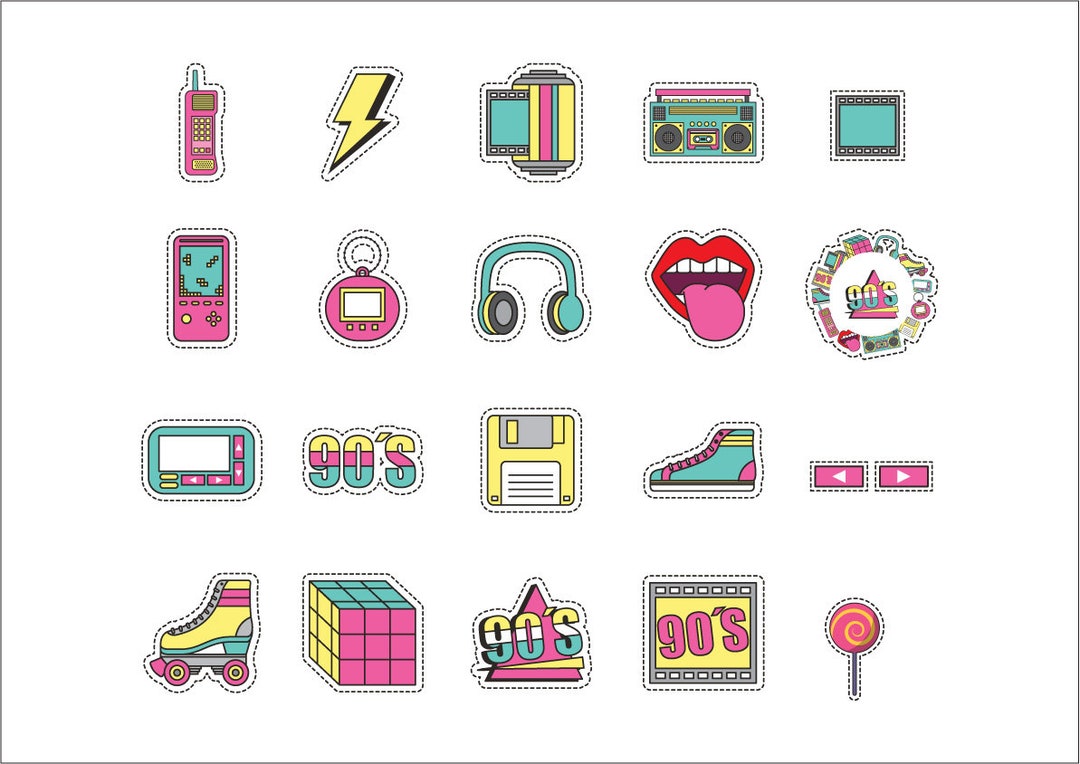 20 Isolated 90s Flat Fashion Bundle Sticker Design Eps PDF SVG PNG - Etsy