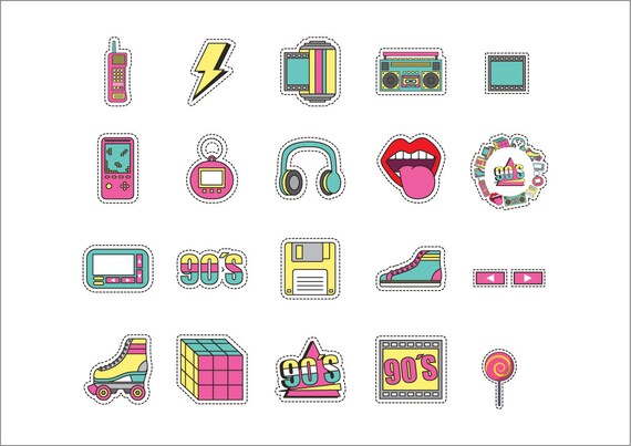 20 Isolated 90s Flat Fashion Bundle Sticker Design Eps PDF SVG | Etsy