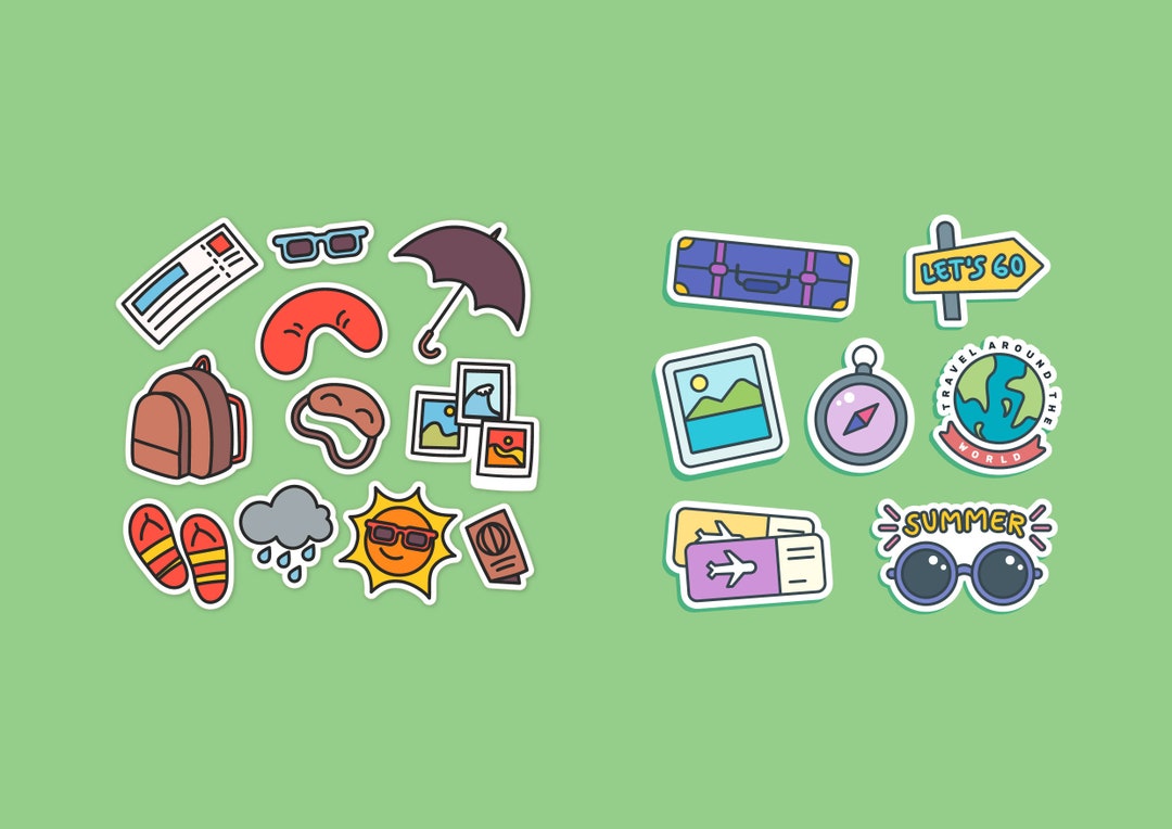 18 Flat Travel Bundle Sticker Design EPS PNG SVG - Etsy