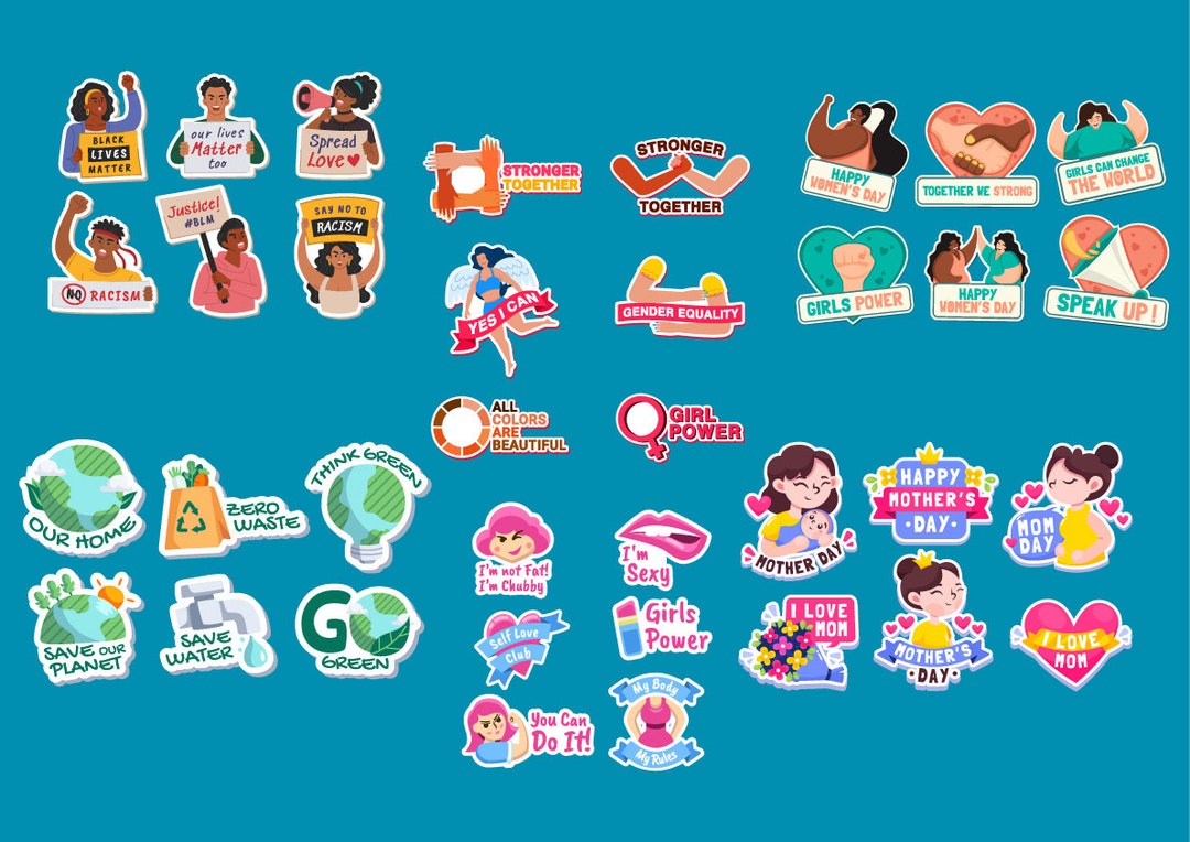 36 Design Stickers Campaign and International Day Bundle Vector Art EPS ...
