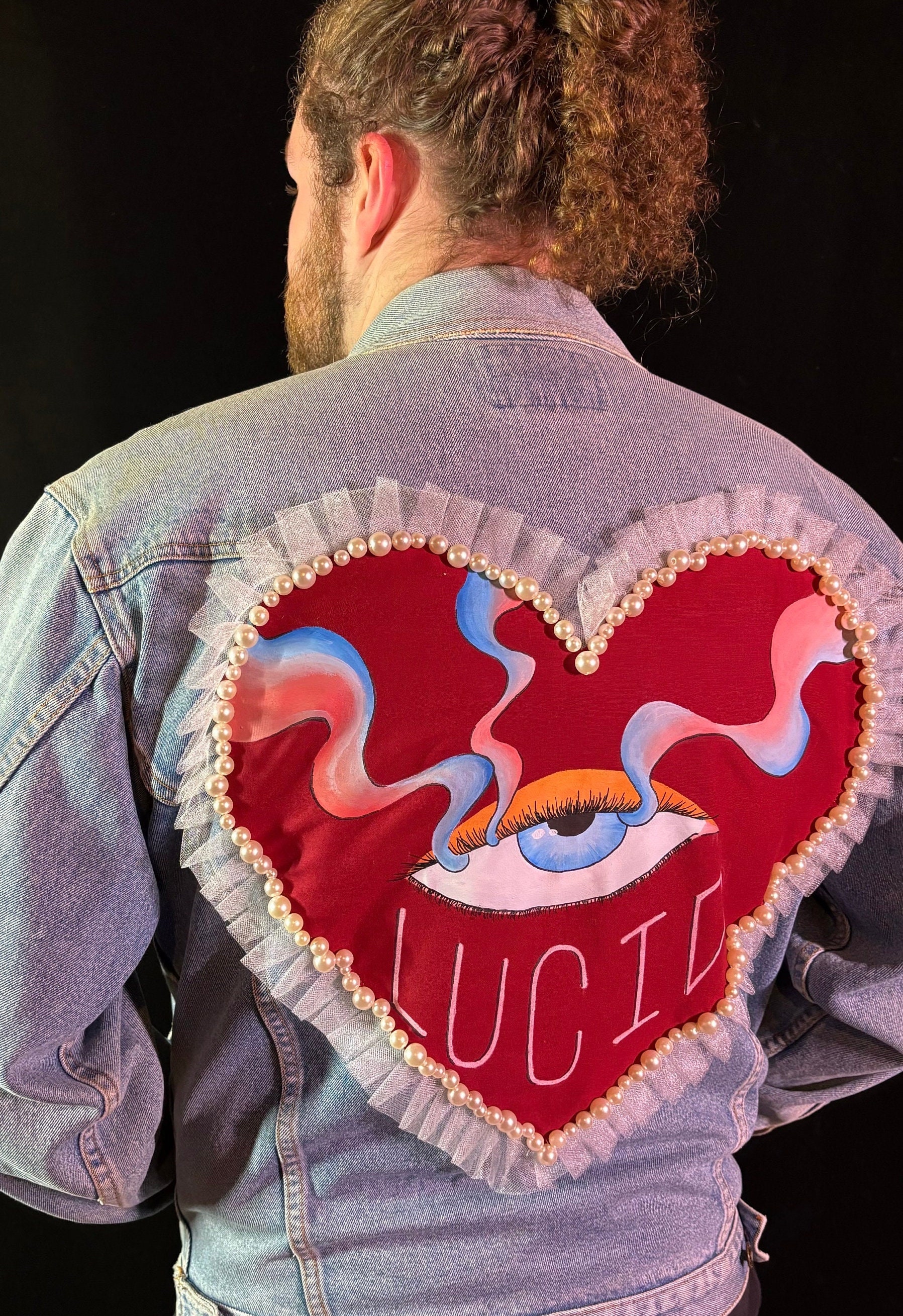 Handpainted Upcycled Denim Jacket With Hand Painted “lucid” Heart Patch ...