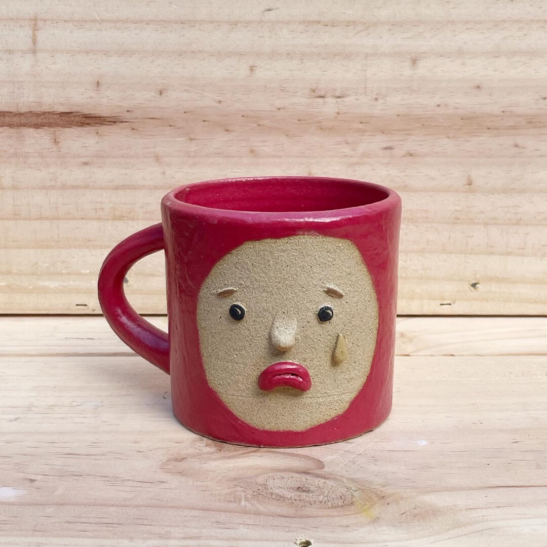 Sad Crying Tear Mood Red Ceramic Face Mug - Etsy