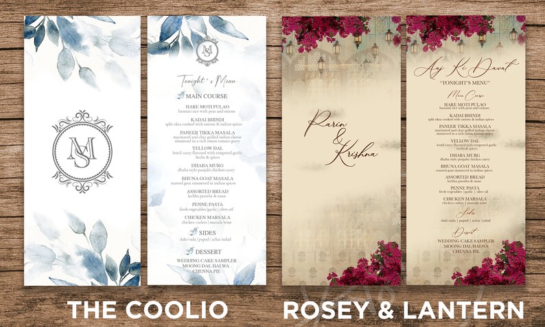 Wedding/Reception Lunch and Dinner Menus Indian Wedding Menu | Etsy