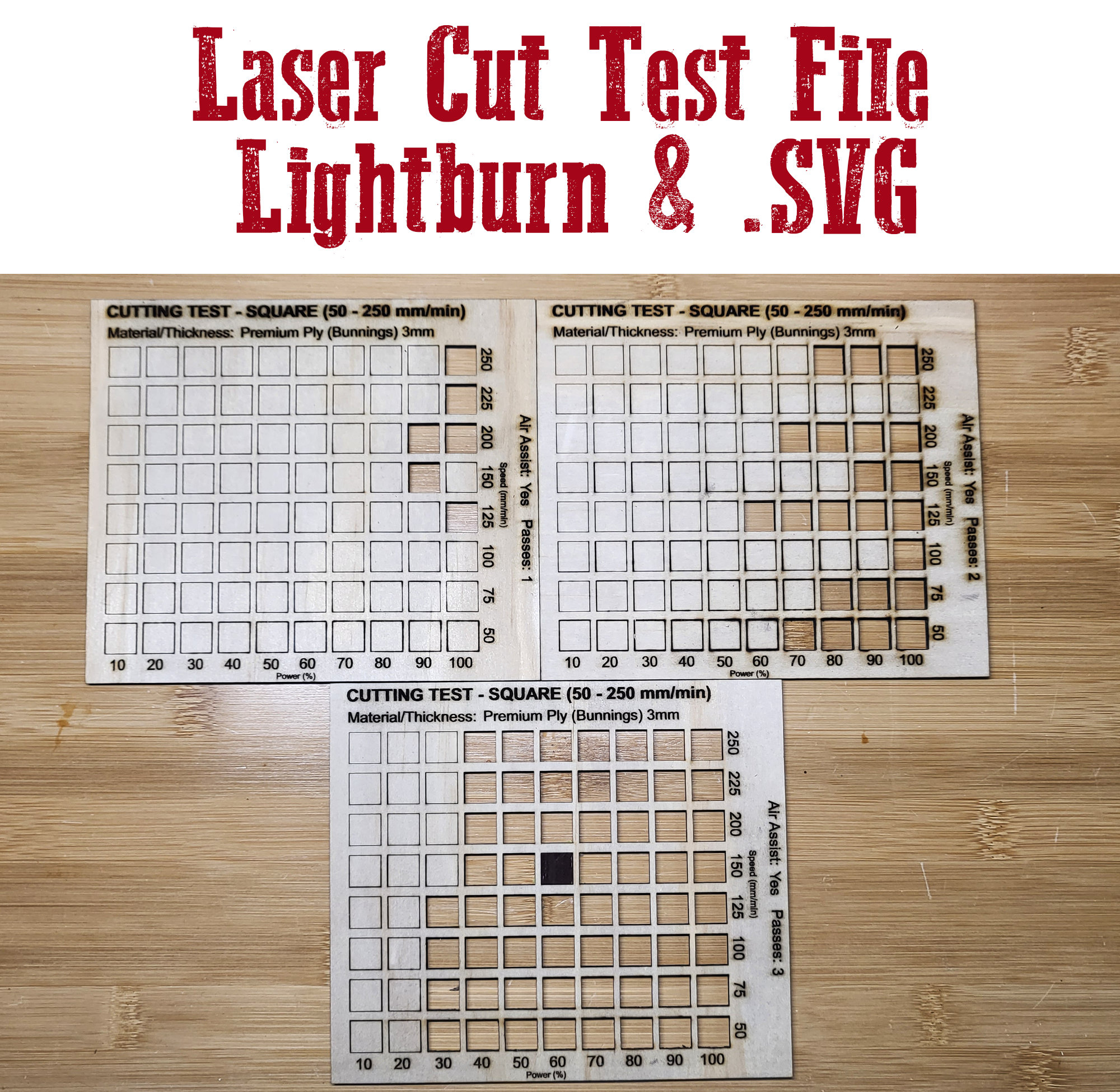 Laser Cut Test File, Lightburn, SVG Template, Square Cut 50mm/min to ...