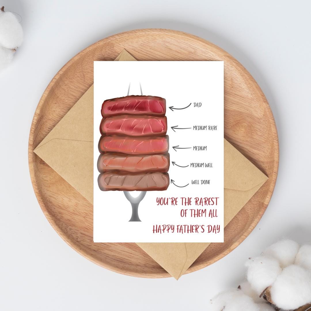 Funny Father's Day Card: Rare Dad Steak BBQ Humor (digital Download) - Etsy