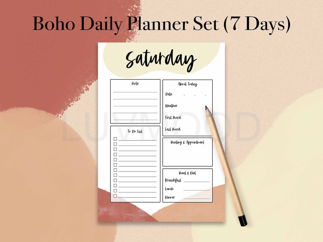 Printable Daily Planner Bundle to Do List Boho 7 Days - Etsy