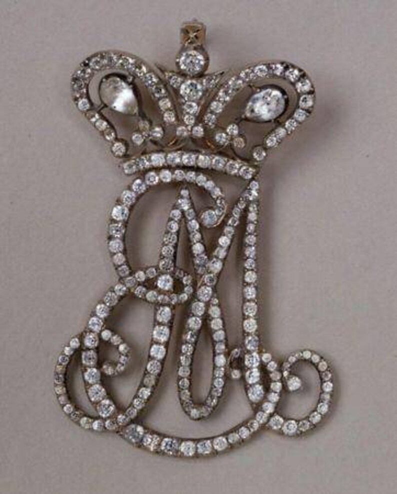 Antique EM Pendent With Moissanite Diamonds 925 Sterling Silver ...