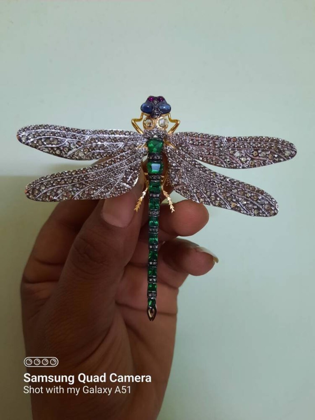 Victorian Dragon Fly Brooch With Rose Cut Victorian Diamonds, Blue ...