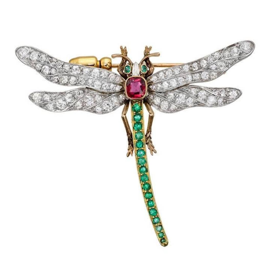 Victorian Style Dragon Fly Brooch With Rose Cut Diamonds ,ruby ...