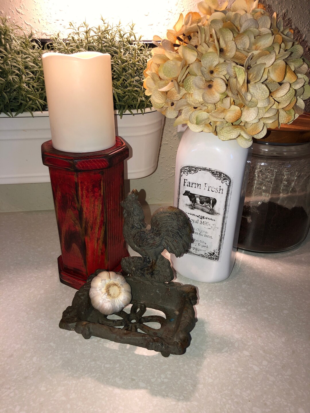 Small Red Rustic Candle Stick. - Etsy