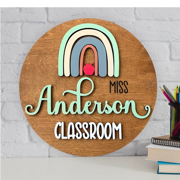 Wood Apple Teacher Sign - Etsy