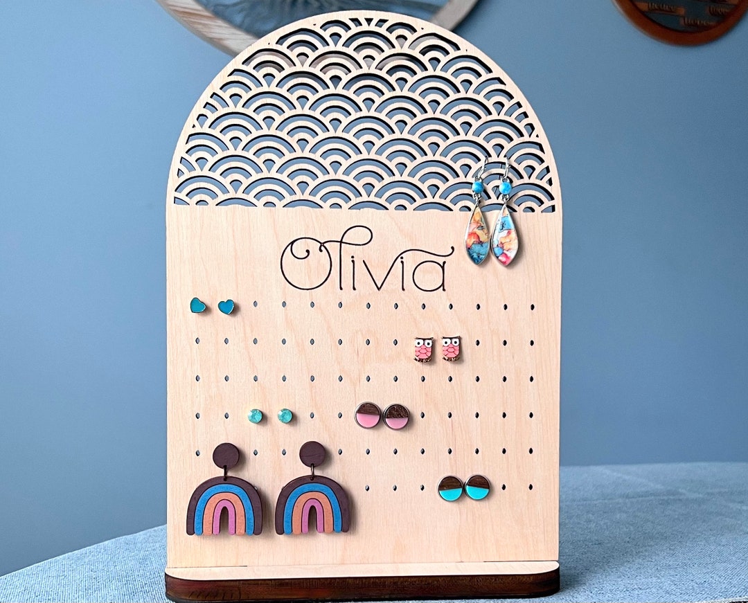 Personalized Earring Holder: Wood Rainbow Nursery Stud Hanger - Etsy