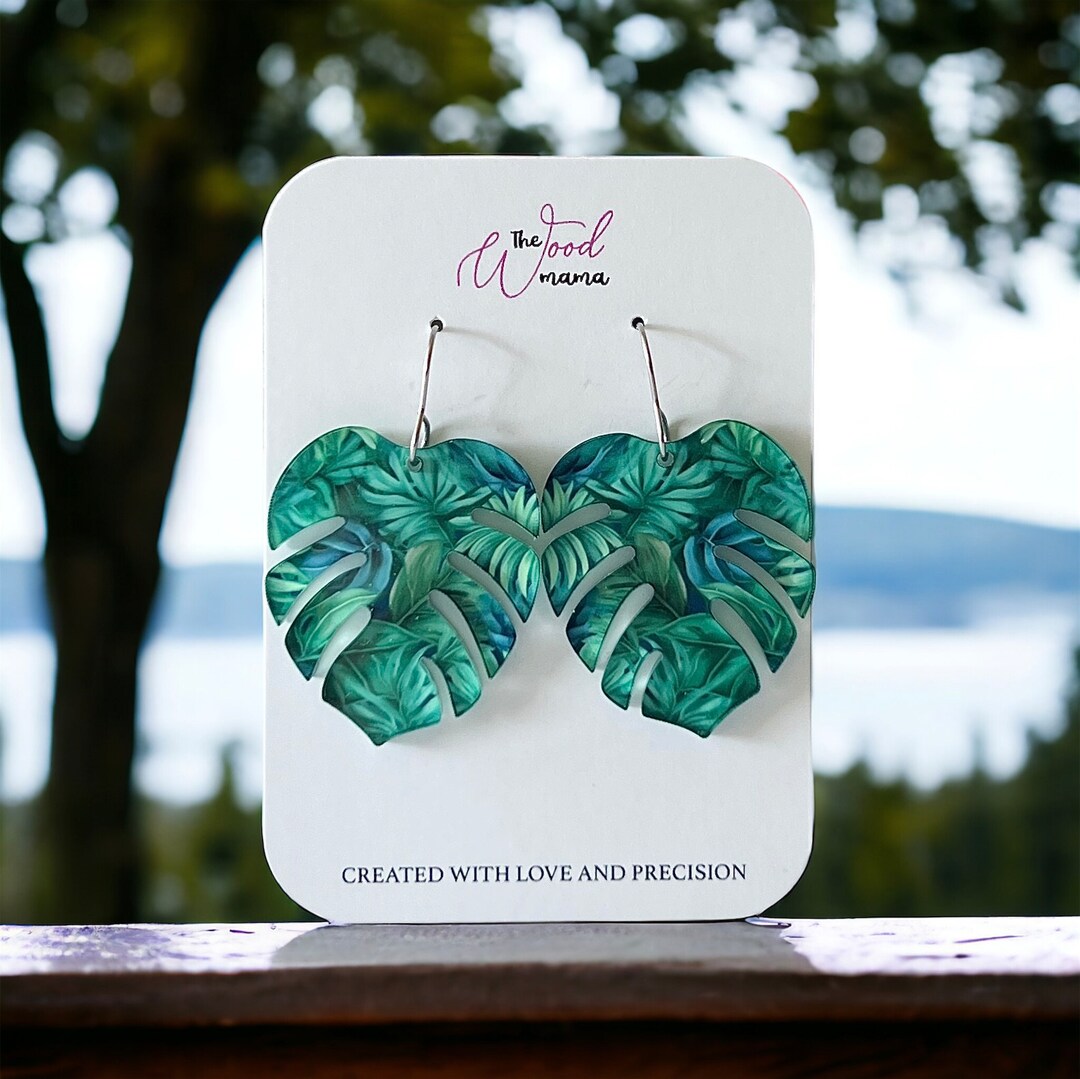 Monstera Earrings, Tropical Monstera Leaf Theme Earrings, Hawaiian ...