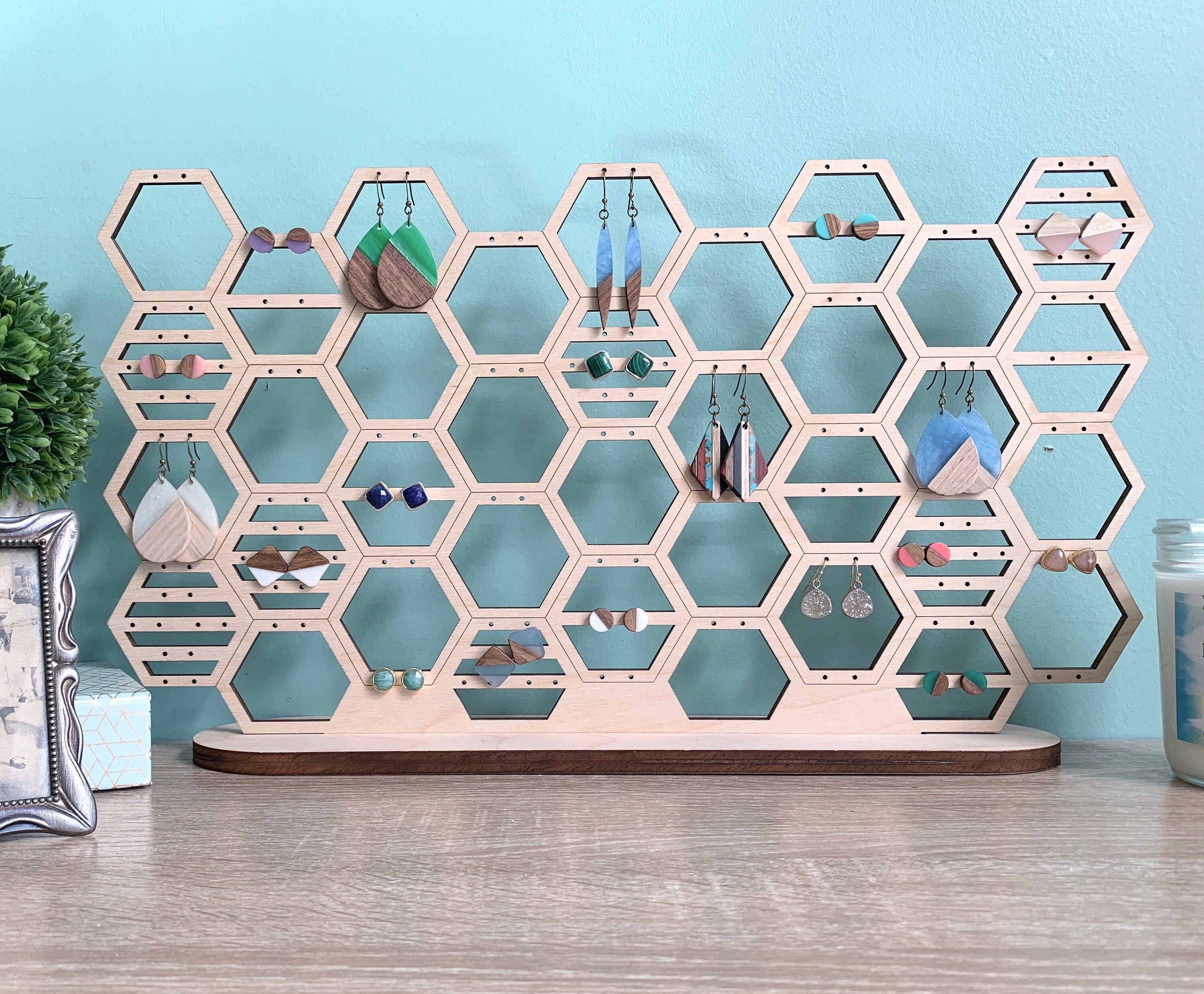 Wood Earring Holder Stand Honeycomb Earring Display - Etsy